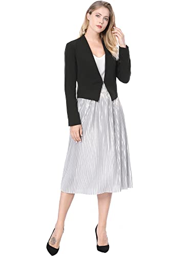 Allegra K Women Collarless Work Office Business Casual Cropped Blazer Small Black