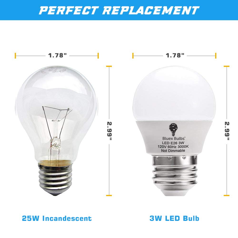 8 Pack BlueX 3W LED Light Bulb G14 3000K Warm White - 25W Equivalent - E26 Base 120V - Small Night Light Bulbs for Bedroom, Ceiling Fan, Table Lamp, Kitchen, Pendant Fixtures, Dinning Room
