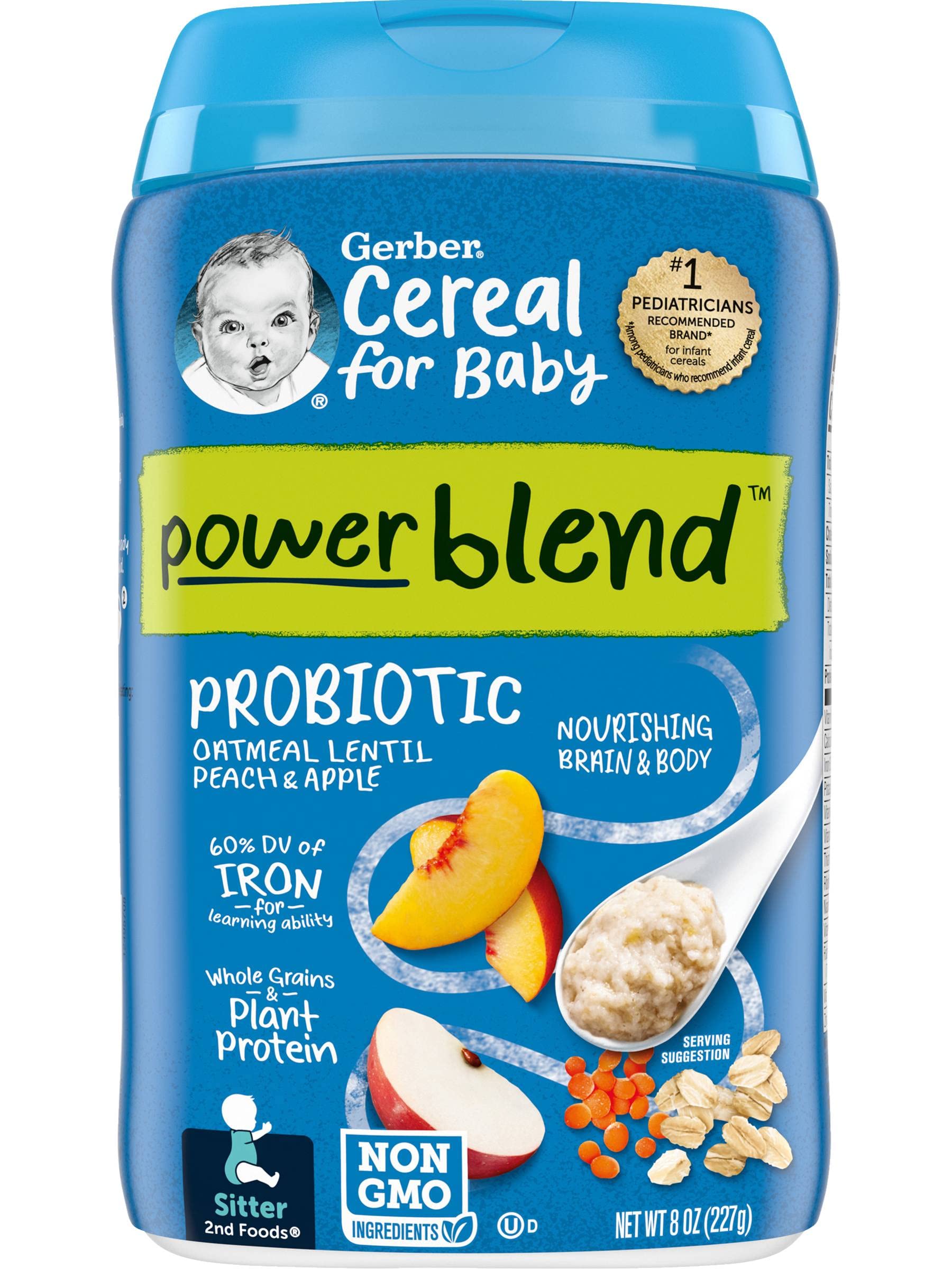 Gerber Baby Cereal Probiotic Oatmeal & Peach Apple Baby Cereal Canister, 8 oz