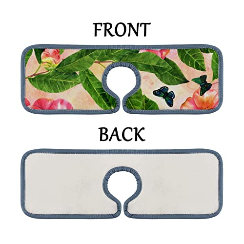 Absorbent Kitchen Faucet Mat 3 Pieces Watercolor Camellia Flowers Faucet Sink Splash Guard Bathroom Counter and RV,Faucet Counter Sink Water Stains Preventer