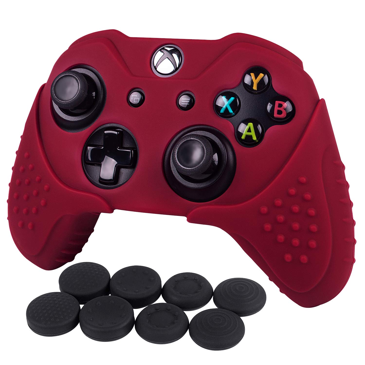 Cybcamo Silicone Skin Cover Grip Set for Xbox One X & One S Controller, Anti-slip Protector Case for Microsoft Xbox 1 Controller with 8 Thumbstick Caps (Red)
