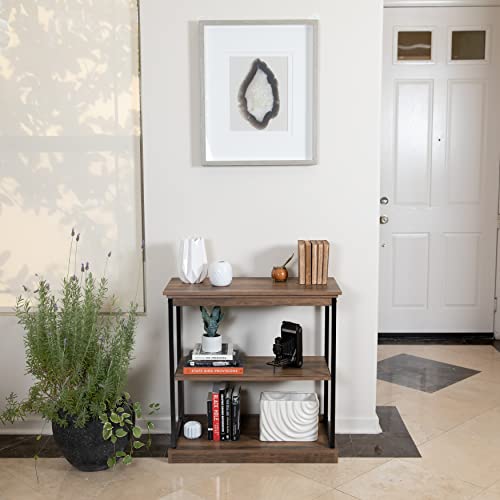 Danya B. Oslo Contemporary Industrial Horizontal 3-Tier Etagere Bookshelf – Standing Open 3-Shelf Bookcase Unit – Black Iron Metal & Maple Finish