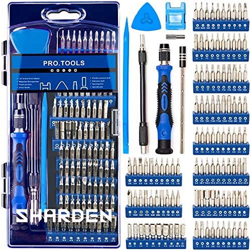 SHARDEN Precision Screwdriver set, 124 in 1 with 110 Bits Magnetic Screwdriver Kit, Professional Electronics Repair Tool Kit for Tablet, Computer, Laptop, PS4, PC, iPhone, Xbox, Game Console (blue)