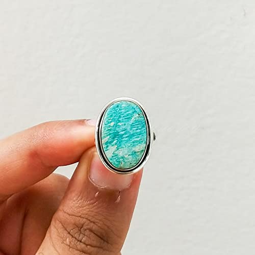 Amazonite Oval Shape Gemstones Gemstone Rings/Handmade Silver Ring/Proposal Stone Ring/Statement Rings/Birth Gemstone/Wedding Ring Size 5 us to 12 us -1348 (5.5)