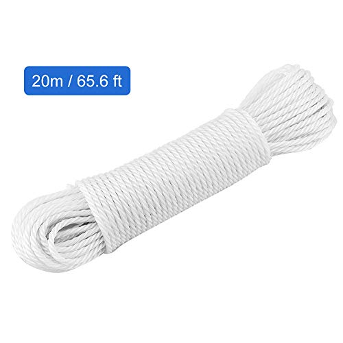 Beufee 20m Clothesline, Camping Clothesline, Durable Travel Clothes Line Rope, Portable Clothes Drying Line Outdoor Climbing Rope for Garden Camping(White)