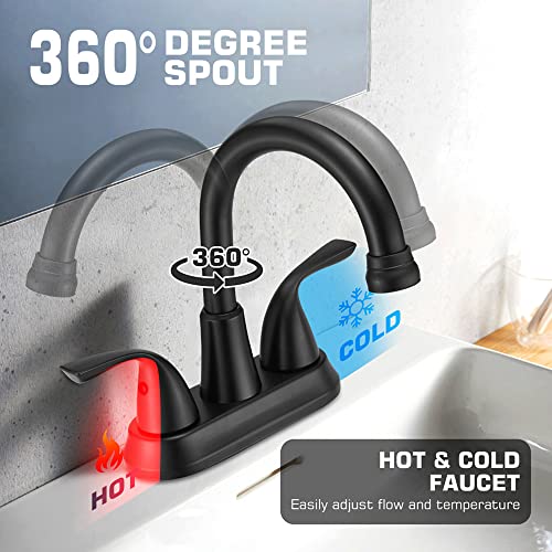 Bathroom Faucets, Faucet for Bathroom Sink 4 Inch 2 Handle Centerset, Bathroom Sink Faucet 3 Hole, Lead-Free, Matte Black Faucets for Bath Vanity Fixtures (Not Include Hot & Cold Water Lines)