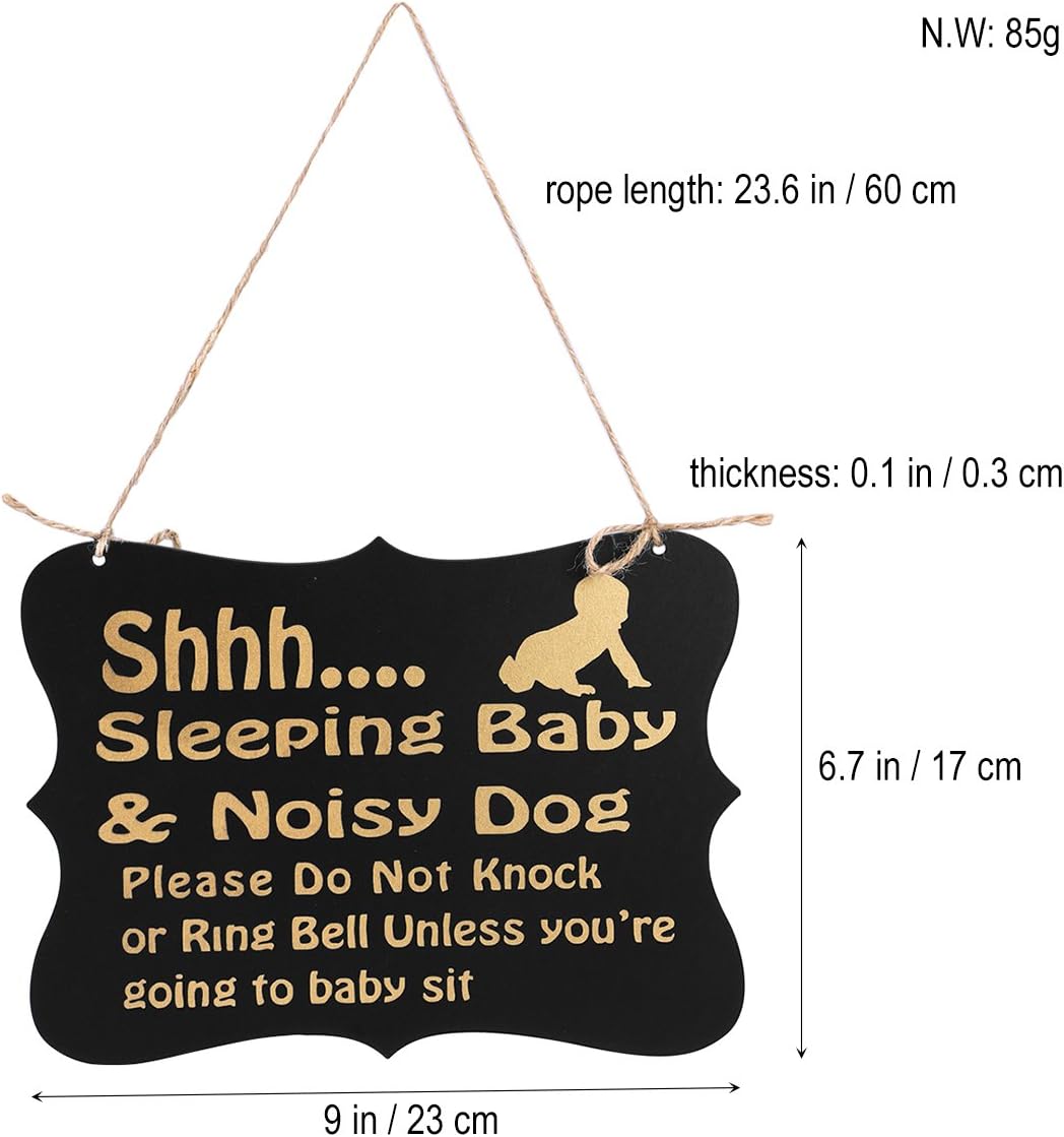 WINOMO Shhh Sleeping Baby Door Sign Do Not Disturb Sign Baby Room Hanging Wooden Decorative (Black)
