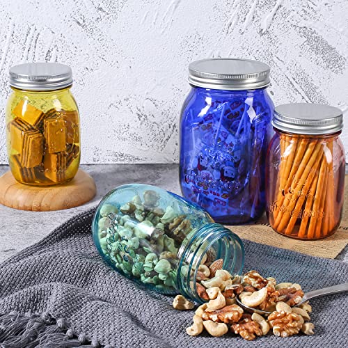 Amzcku 16 oz Blue Mason Jars with Lids,Regular Mouth Canning Jar, 6 Pack Multifunction Glass Container, for Storage, Canning, Pickling, Preserving, Fermenting, DIY Crafts & Decor…