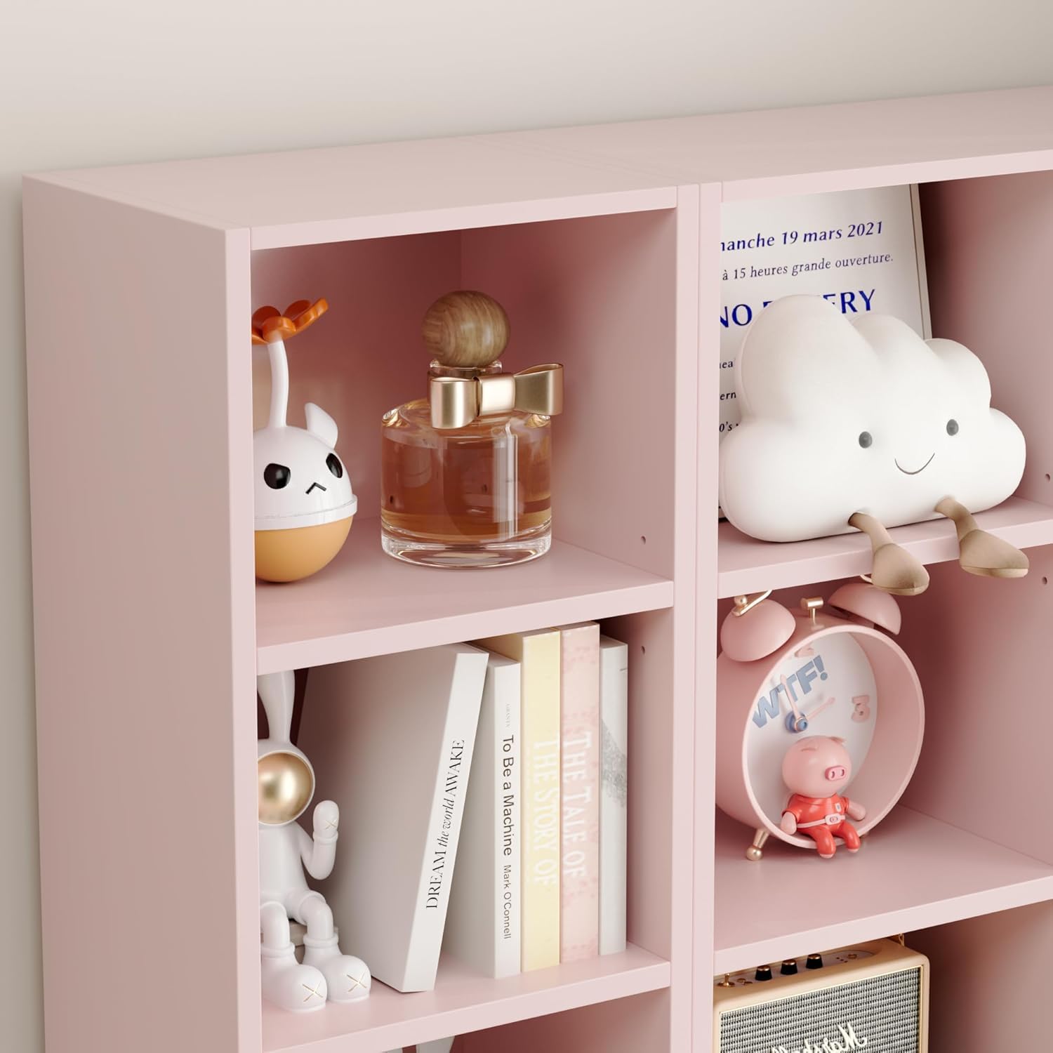 8-Tier Media Tower Rack, 11.6 X 9.3 X 71 Inches CD DVD Slim Storage Cabinet with Adjustable Shelves, Tall Narrow Bookcase Display Bookshelf for Home Office,Pink