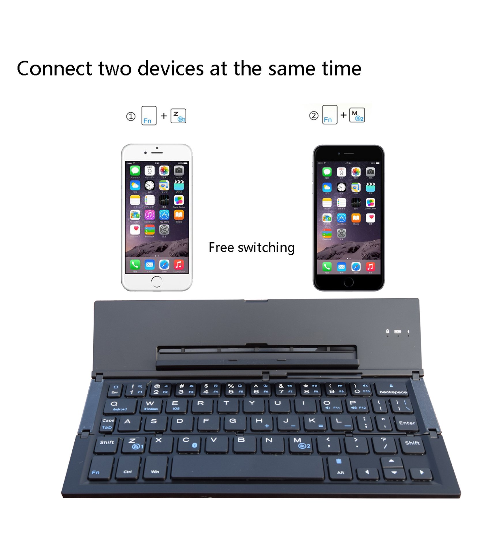 Geyes Bluetooth Keyboard Foldable, Portable Folding Wireless Keyboard with Portable Pocket Size, Aluminum Alloy Housing for iPhone,iPad, Tablet,Laptops and Smartphones (Black)