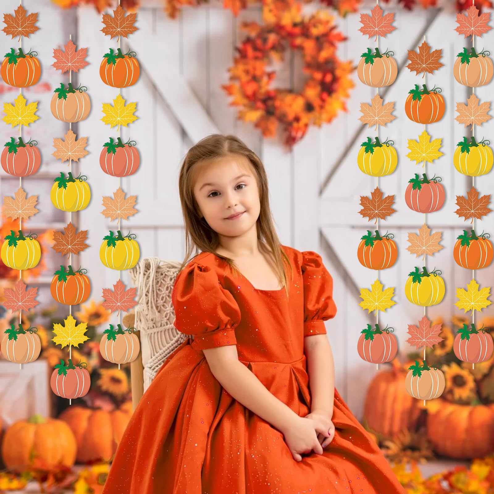 8 pack Fall Pumpkin Maple Leaf Hanging Banners,Little Pumpkin Baby Shower Decorations Fall Birthday Party Hanging Swirls,Autumn Thanksgiving Hanging Decorations for Classroom Home Party Supplies