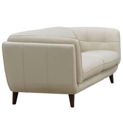 Hydeline Solana Top Grain Leather Loveseat, Vanilla, Feather Down, Memory Foam and Springs Seating