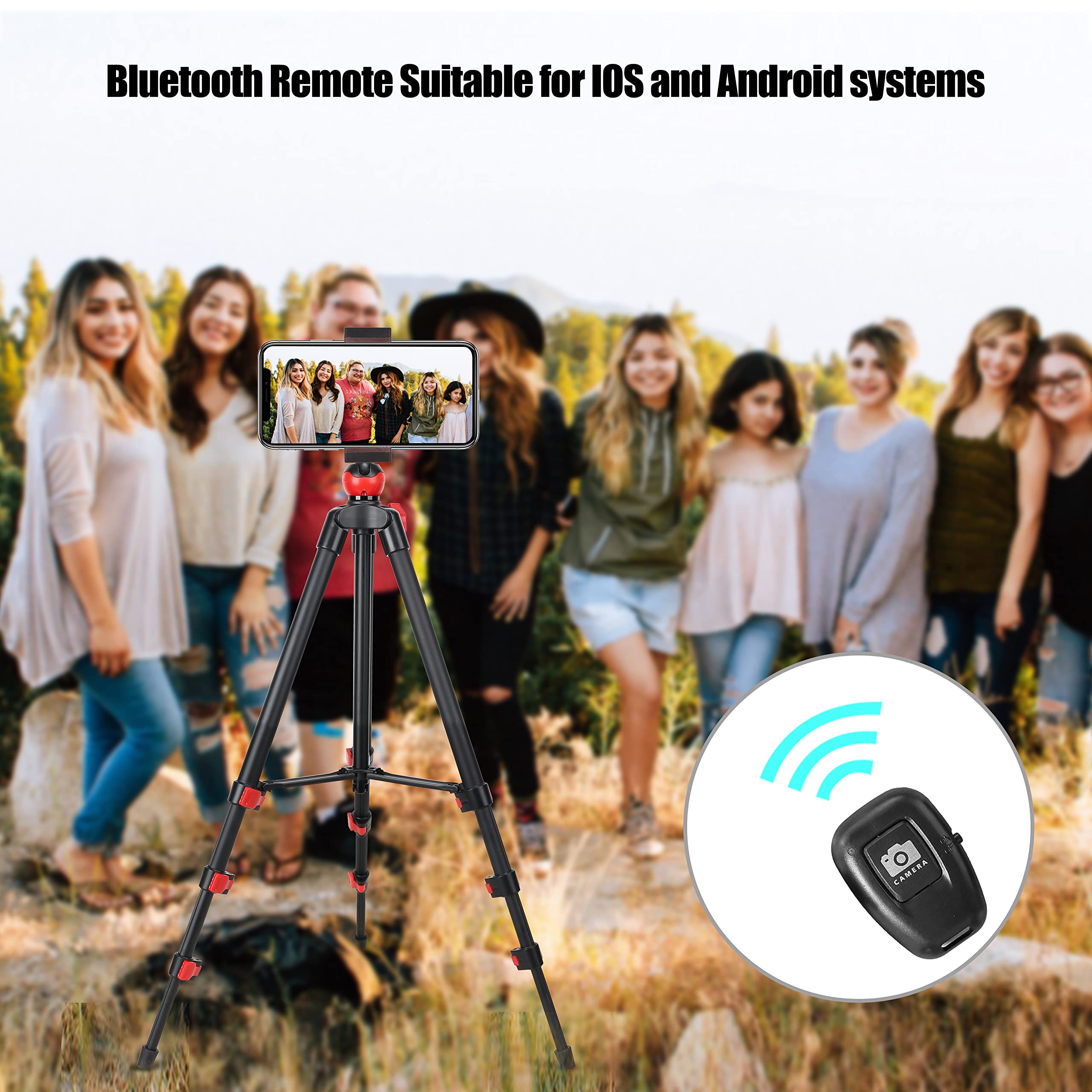 65"/165cm Phone Tripods with Remote Shutter and Universal Clip, Cell Phone Holder Compatible with iPhone/Android/Sport Camera Perfect for Video Recording/Selfies/Live Stream/Vlogging