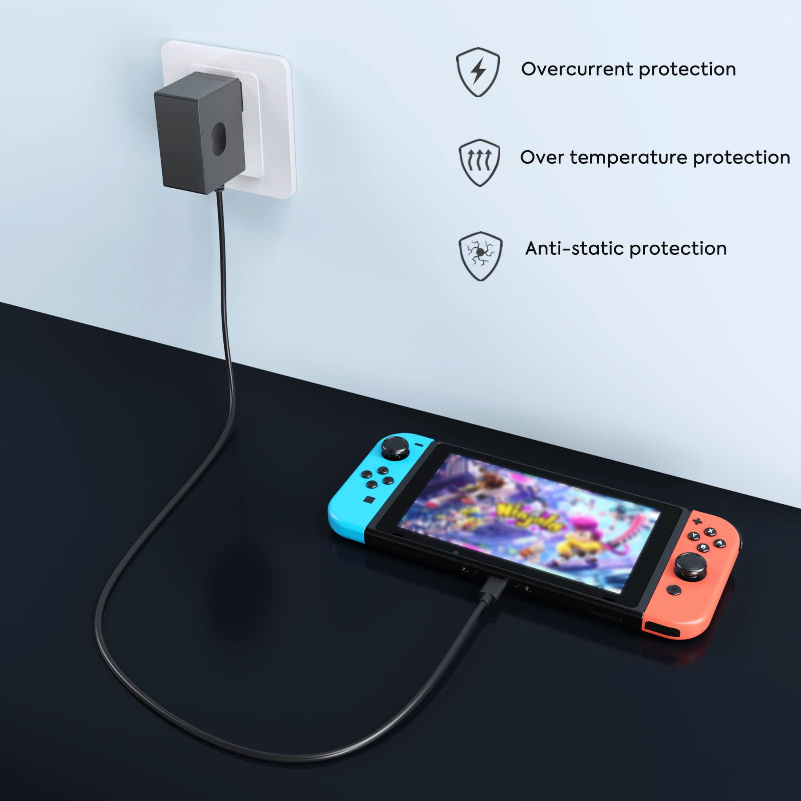 AC Adapter Charger, Charger for Nintendo Switch, Support Switch TV Dock Mode AC Power Supply Adapter, AiKanbo Type C Charger Cable