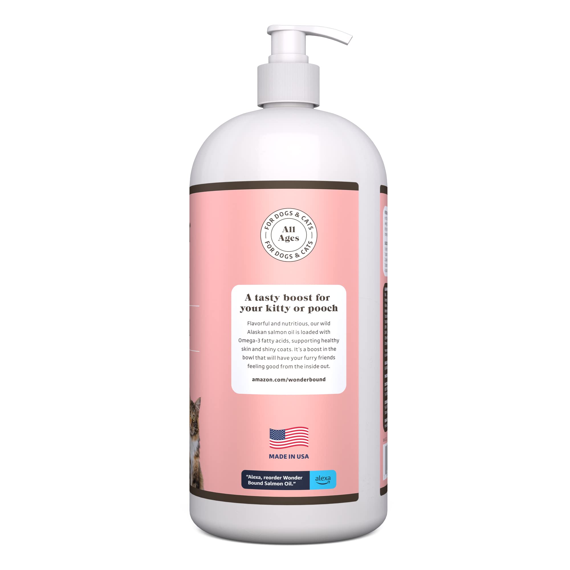 Amazon Brand - Wonder Bound Wild Alaskan Salmon Oil for Dog, Cat, 32 fl oz