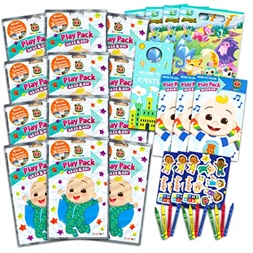 CoComelon Birthday Party Favors and Supplies Bundle for Kids ~ Bundle with 12 CoComelon Activity Play Packs for Boys, Girls with Mini Coloring Books, Loot Bags, and More