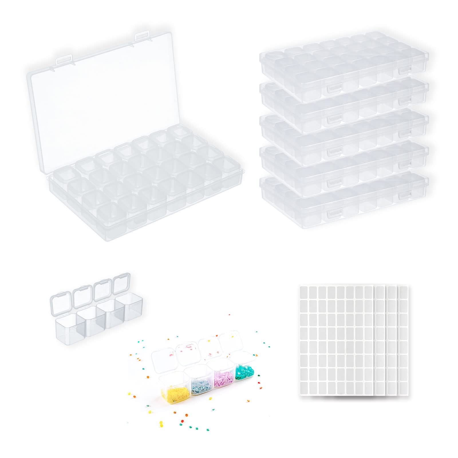 Sympabasic Souffahouse 6 Pack 28 Grids Diamond Painting Boxes 5D Diamond Embroidery Storage Boxes with 256 Pieces Craft Label Marker Stickers (6 Pack)