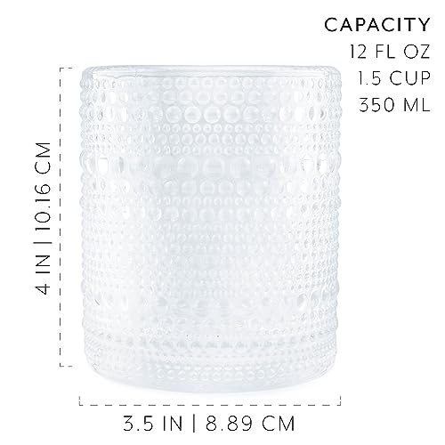 Darware Hobnail Drinking Glasses (12oz, 6pk, Clear); Old-Fashioned Beverage Glasses for Tabletop, and Bar Use and Candle Jars