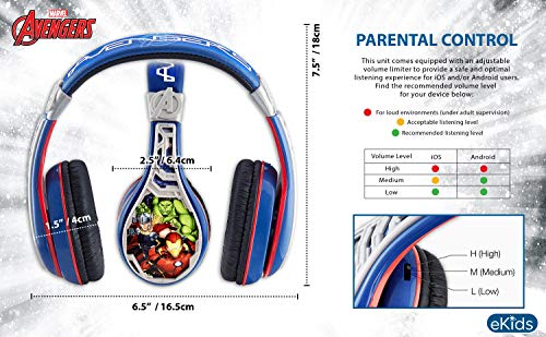 eKids Avengers Kids Adjustable Headband, Stereo Sound, 3.5Mm Jack, Volume Limited Headphones for School, Home, Travel