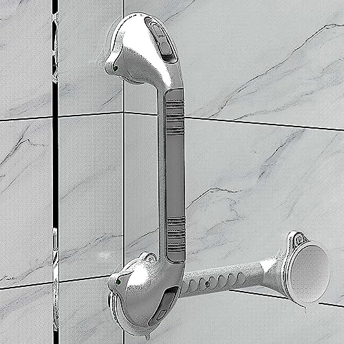 AmeriLuck 16.5inch Suction Bath Grab Bar with Indicators, Balance Assist Bathroom Shower Handle, Silver/Grey(Pack of 2)