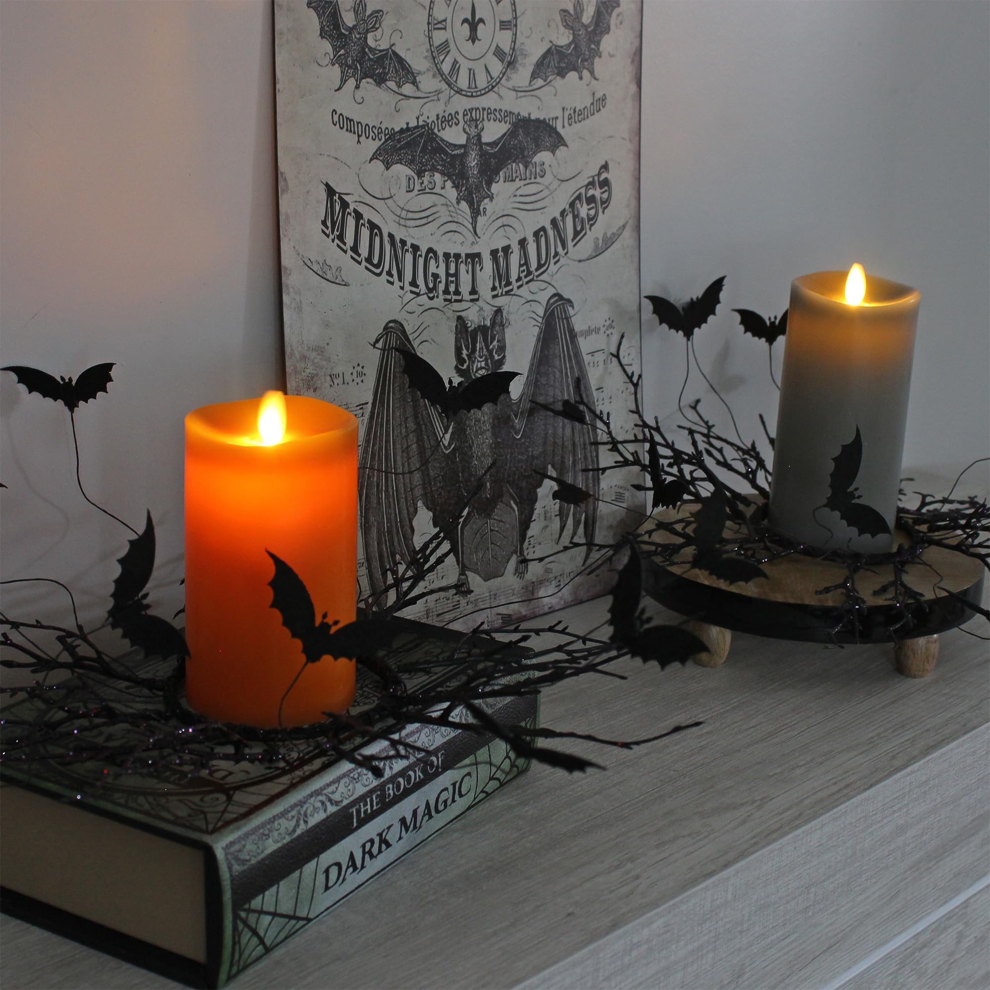 AuldHome Design Halloween Bat Candle Wreaths (2-Pack); Spooky Flying Bat Candle Rings Fall and Party Decor