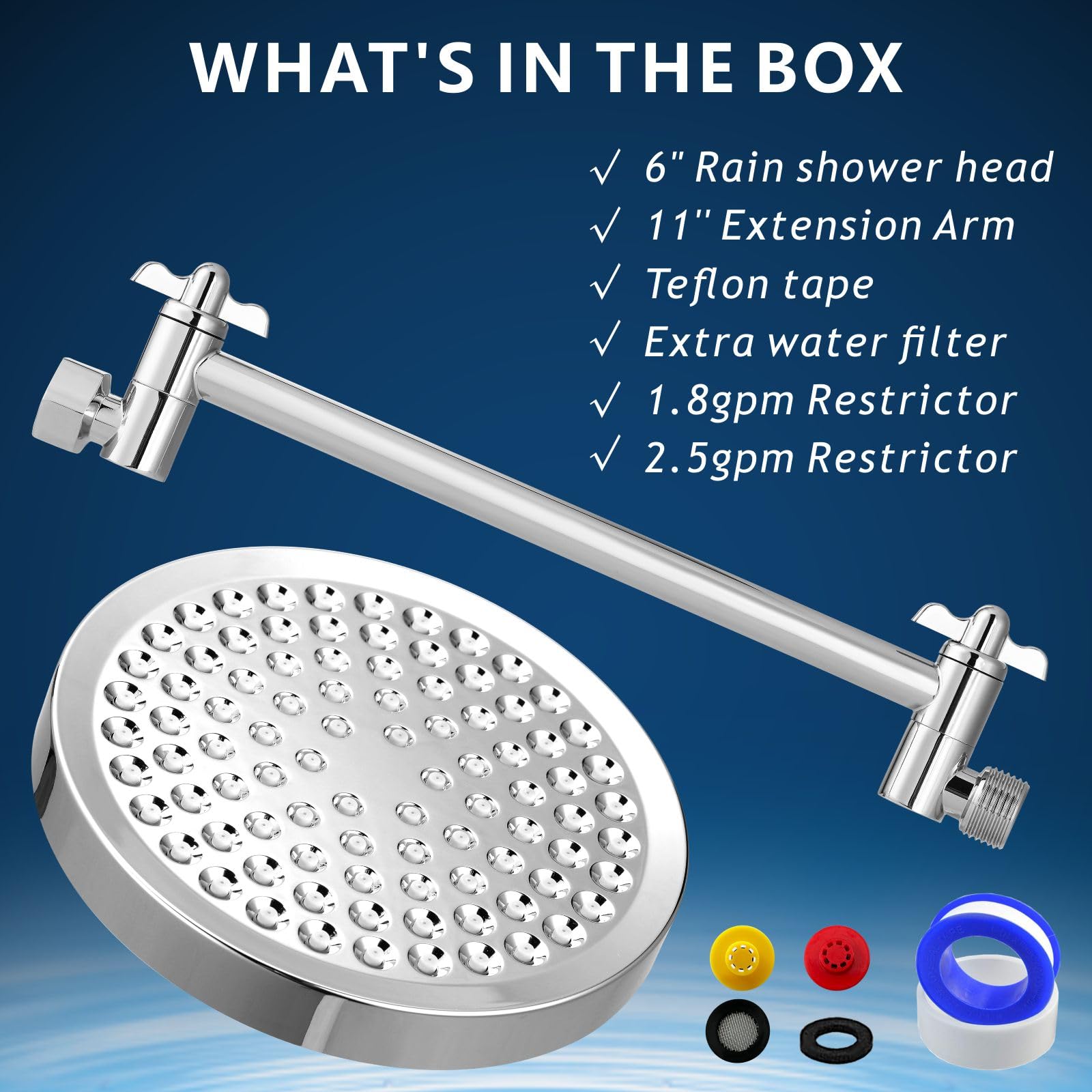 Nuodan High Pressure Rain Shower Head with 11'' Extension Arm - High Flow Rainfall Showerhead - Luxury Modern Look - Pressure Boosting (Chrome)