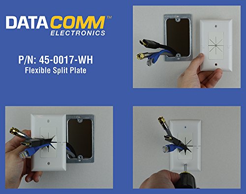 DATA COMM Electronics 45-0017-WH Split Style TV Plate with Flexible AV/HDMI Cable Pass-Through - White