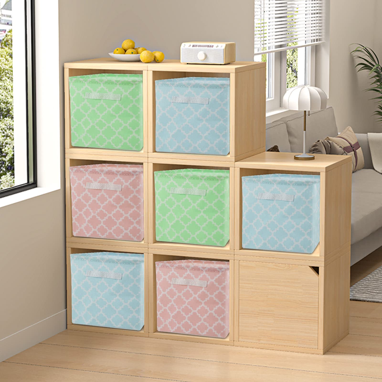 AGRUYO 11x11 Cube Storage Bin Baskets, Collapsible Canvas Nursery Bins with Handles, Cube Fabric Storage Boxes for Kids' Toy, Laundry, Clothing, Books, 6 Pack, Baby Blue