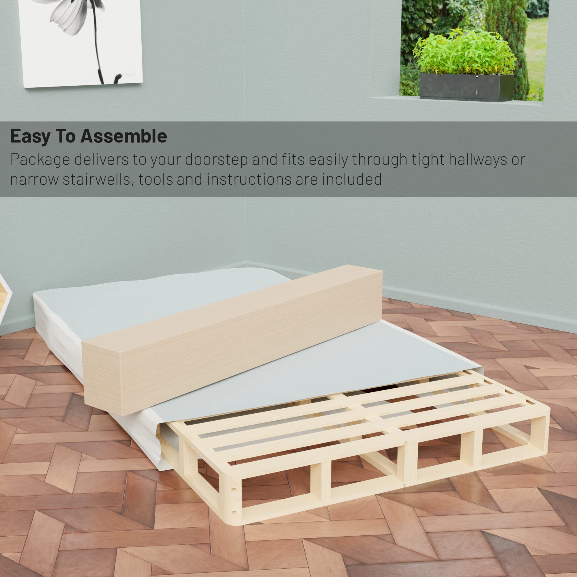 Spring Coil Coil, 8-Inch Sturdy Box Spring for Mattress Support-Durable and Easy to Assemble Natural Wood Foundation for Twin XL, White