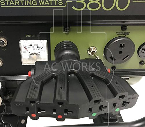 AC WORKS L14-30 30Amp 4-Prong Locking Generator Distribution Cord (L14-30 to Four 15/20A Household with Breaker)