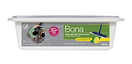 Bona® Disposable Wet Cleaning Pads for Hard-Surface Floors, Lemon Mint Scent 12 Count (Pack of 1)