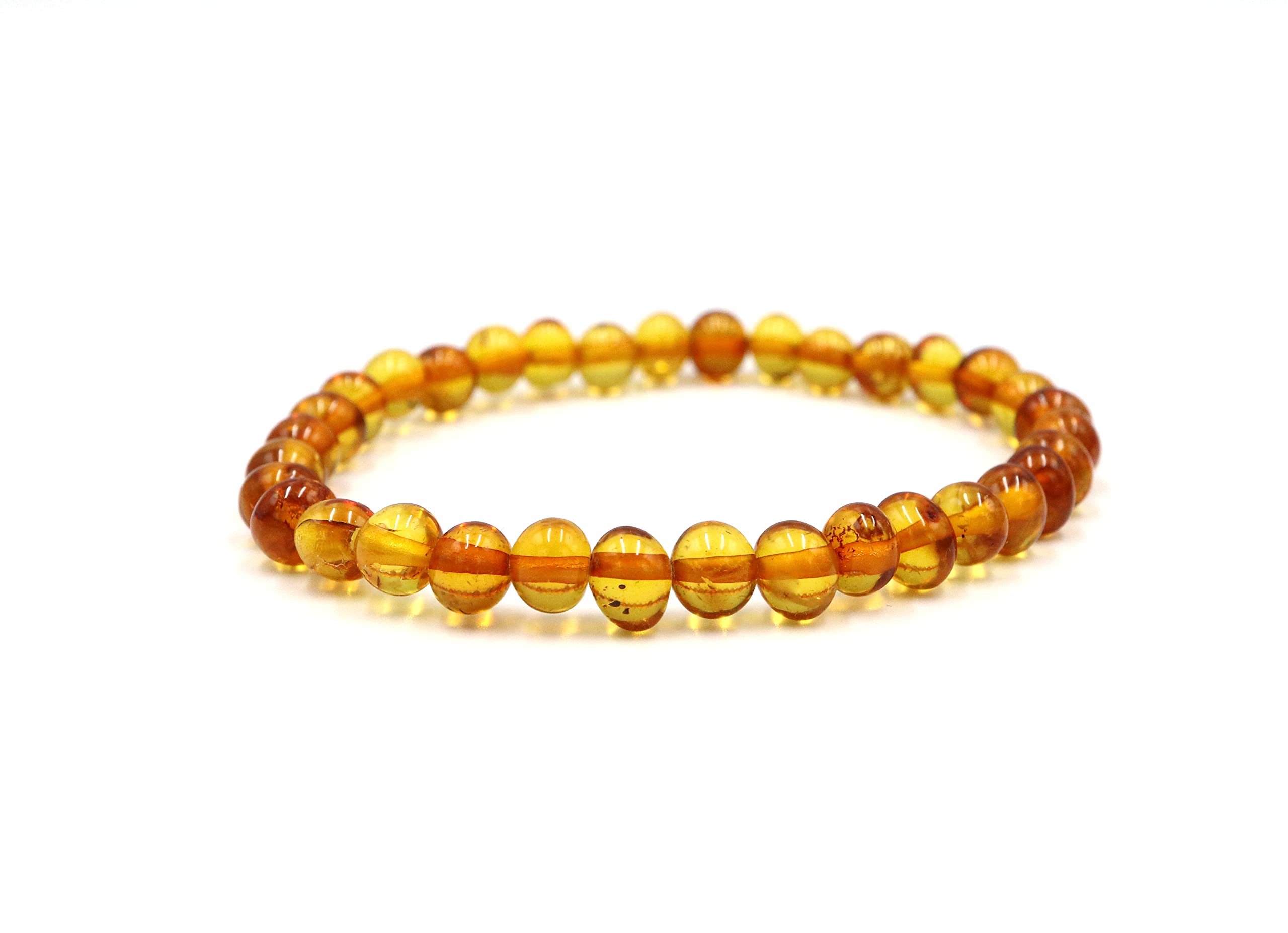 amber-us Baltic Amber Bracelet on Elastic Band Multiple Length Multiple Colors Made from Natural Authentic Round Amber Beads Amber Bracelet (Light Cognac, 7 inch)