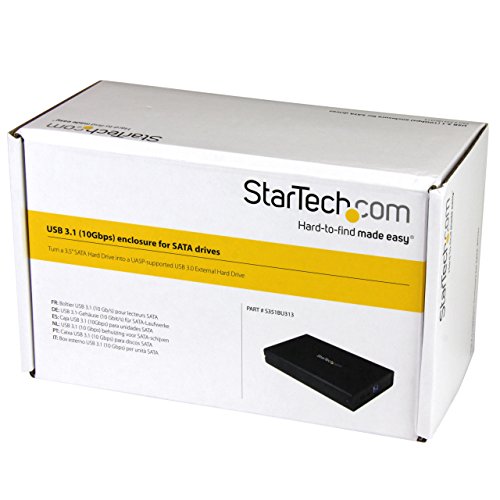 StarTech.com USB 3.1 Gen 2 External Hard Drive Enclosure for 3.5โ SATA Drives - Fan-less UASP Enhanced Single Drive Enclosure (S351BU313),Black