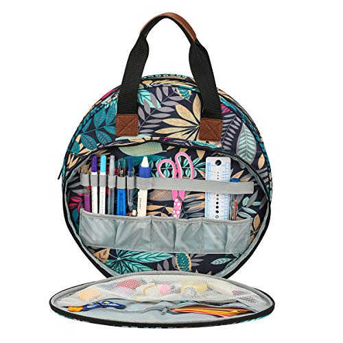 Embroidery Bag for Cross Stitch Project,MIOKY Embroidery Supplies Organizer Storage Portable Carrying Case Travel Tote for Embroidery Hoops,Floss,Cross Stitch Tools,Leaves [Bag Only]