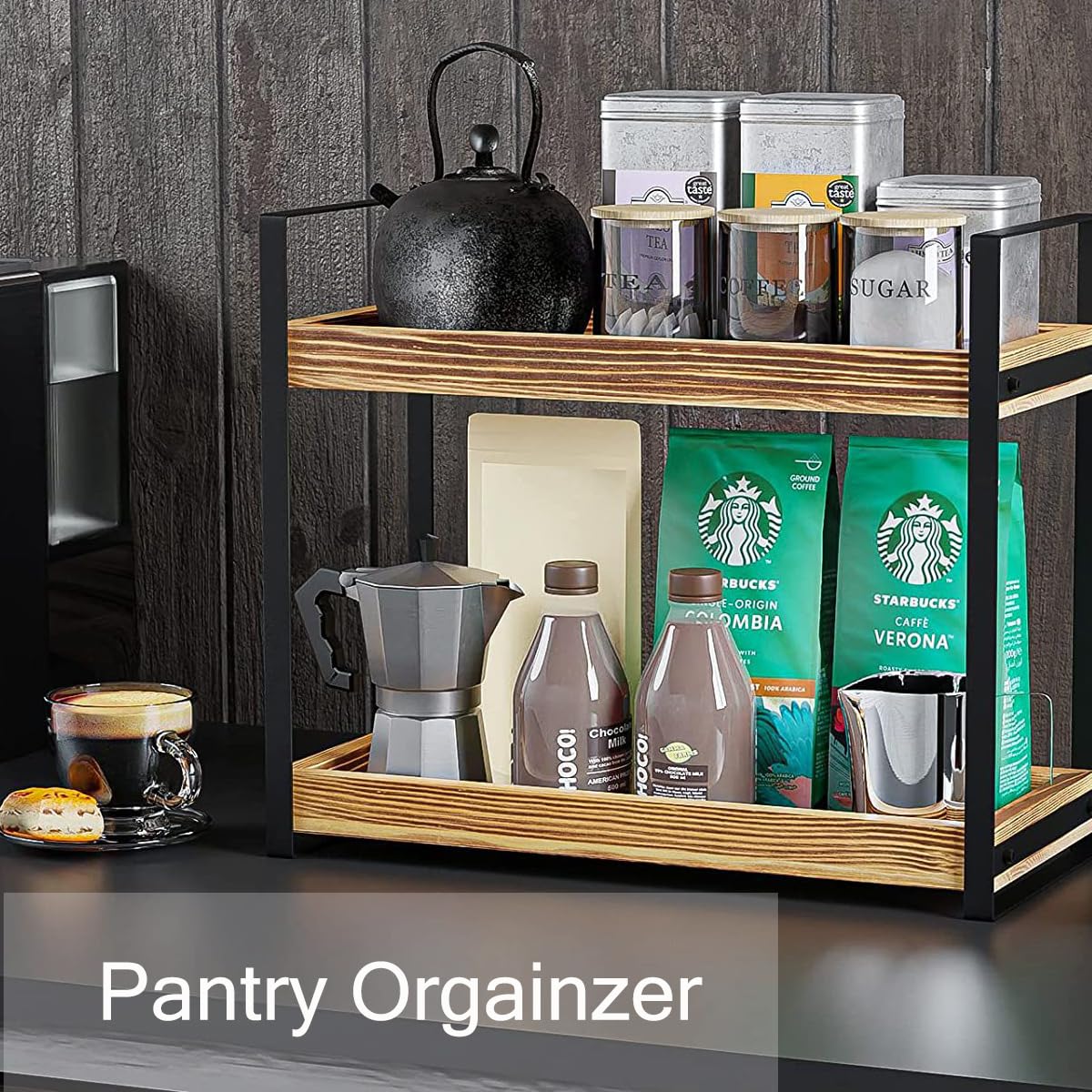MOKIUER 2-Tier Bathroom Organizer Countertop Wood Bathroom Counter Organizer Shelf Skincare Organizers Cosmetic Storage, Standing Vanity Organizer Vanity Tray for Bathroom Kitchen Organization