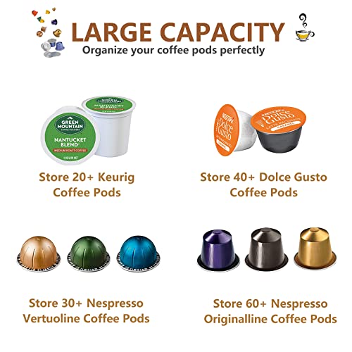 Coffee Pod Holder with Bamboo Lid, Clear K Cup Holder Kcup Vertuo Organizer 80-Ounce, Coffee Filter Holder, Keurig Pods Holder for Counter,Coffee Creamer Container Compatible with Nespresso Capsule