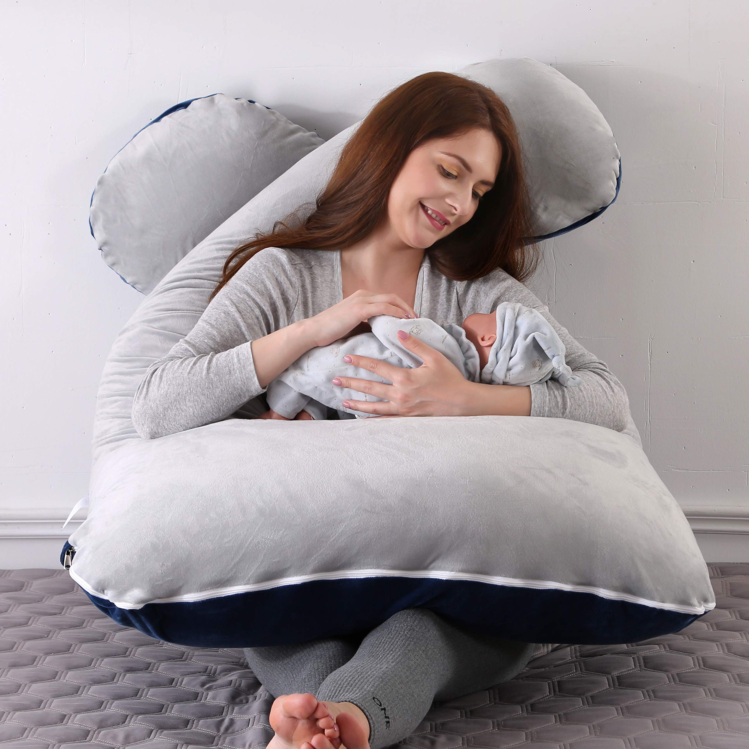 Amagoing 57 inches Pregnancy Pillows for Sleeping, U Shaped Maternity Full Body Pillow for Pregnant Women with Hip, Leg, Back, Belly Support, Washable Velour Cover Included
