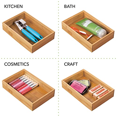 mDesign Wooden Bamboo Drawer Organizer - 9" Long Stackable Storage Box Tray for Kitchen Drawers and Cabinet - Utensil, Silverware, Spatula, and Flatware Holder - Echo Collection - 4 Pack, Natural Wood