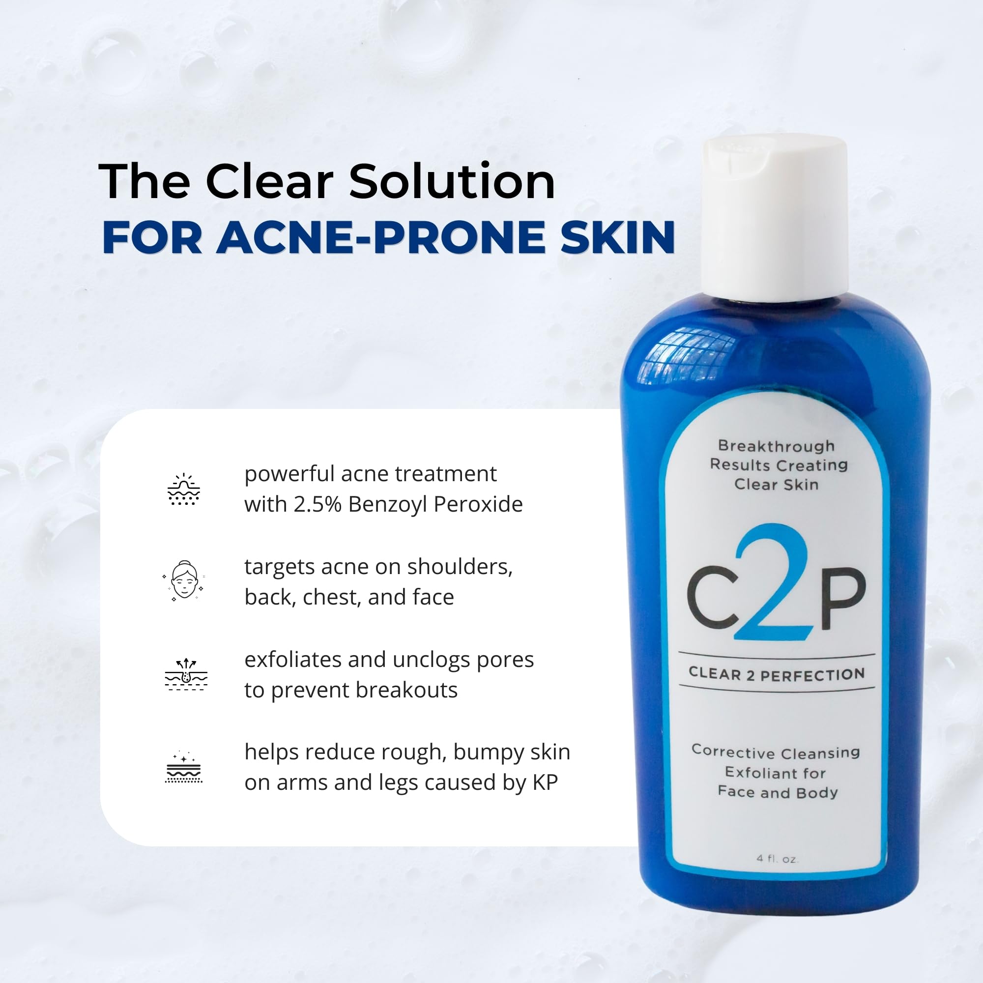 Exfoliating Facial and Body Scrub by Clear 2 Perfection, Esthetician Developed, Perfect for Bacne, Exfoliates & Clears Breakouts