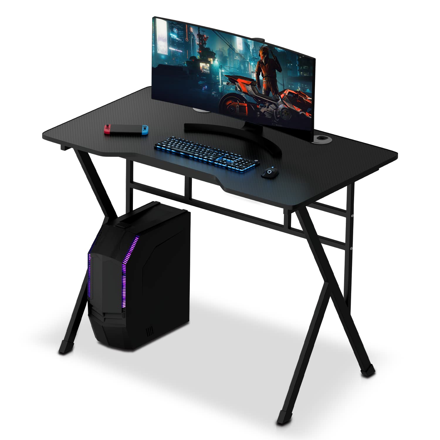MoNiBloom Computer Desk Modern Design Home Office Gaming X-Shape Black Tabletop Simple Game Table Workstation for Corner Living Room Bedroom