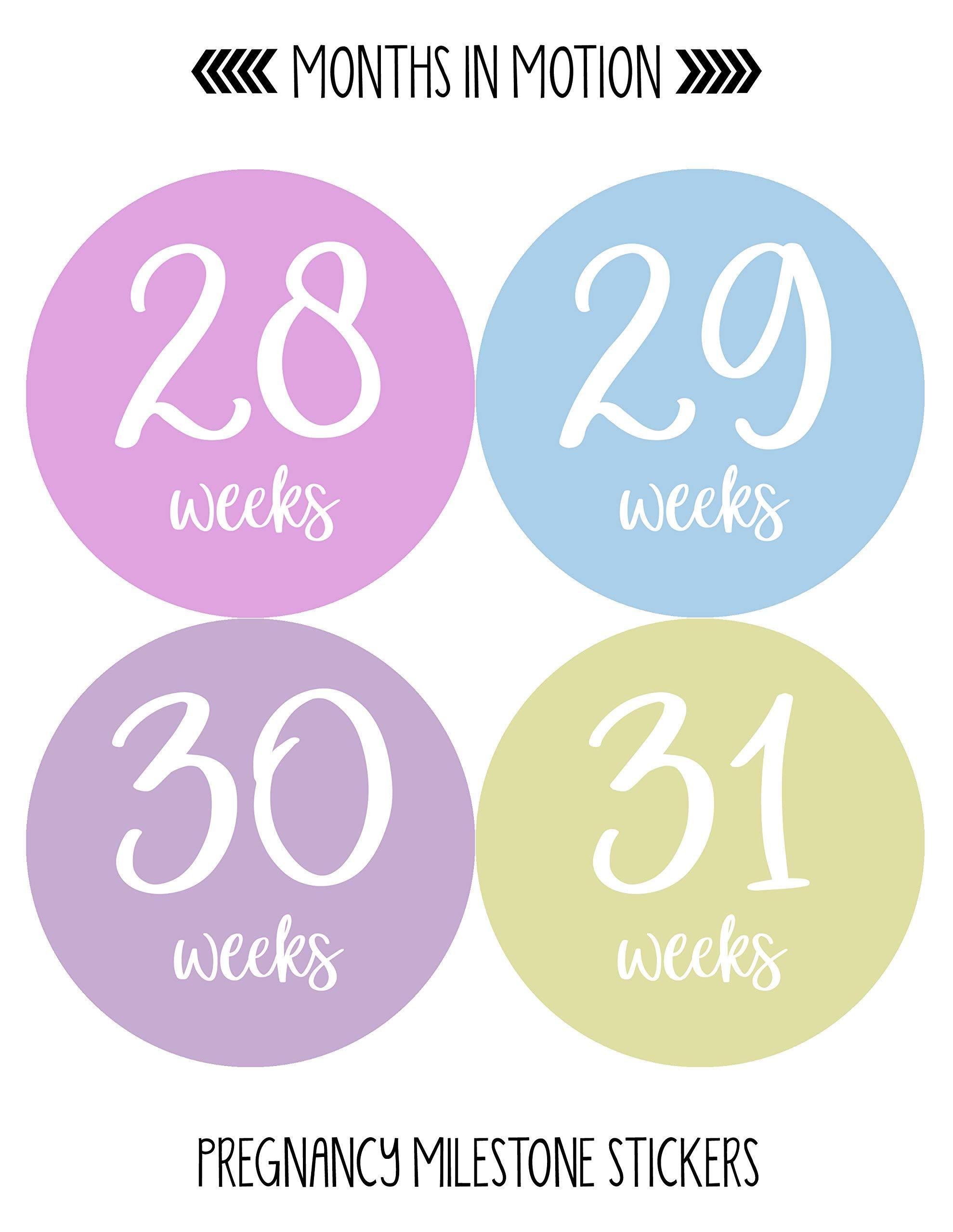 Months In Motion Pregnancy Weekly Belly Growth Stickers, 36 pcs - Purple Pink, Matte Finish, Cloth Surface, for Maternity Photo Sessions & Keepsakes