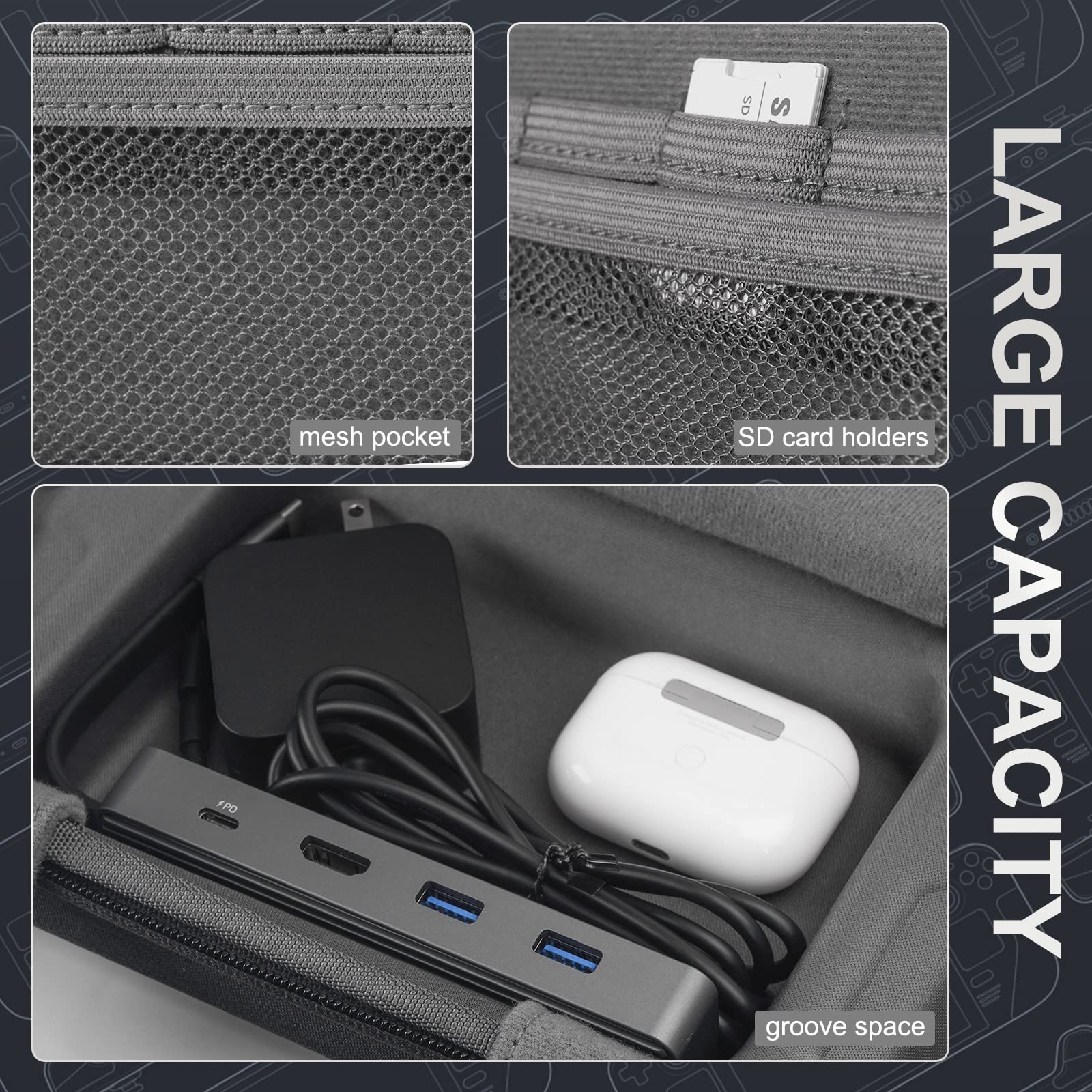 aegusus Carrying Case for Steam Deck, Portable Travel Carrying Bag with Stand, Hard Shell Protector Storage Carry Case for Steam Deck Console & Accessories