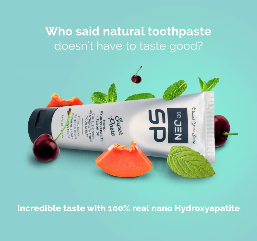 Dr Jen Super Paste Natural Remineralizing Toothpaste with 10% Nano Hydroxyapatite + Fluoride, Dentist Recommended, for Sensitive Teeth, Freshens Breath, Strengthen Enamel (3.4 oz)