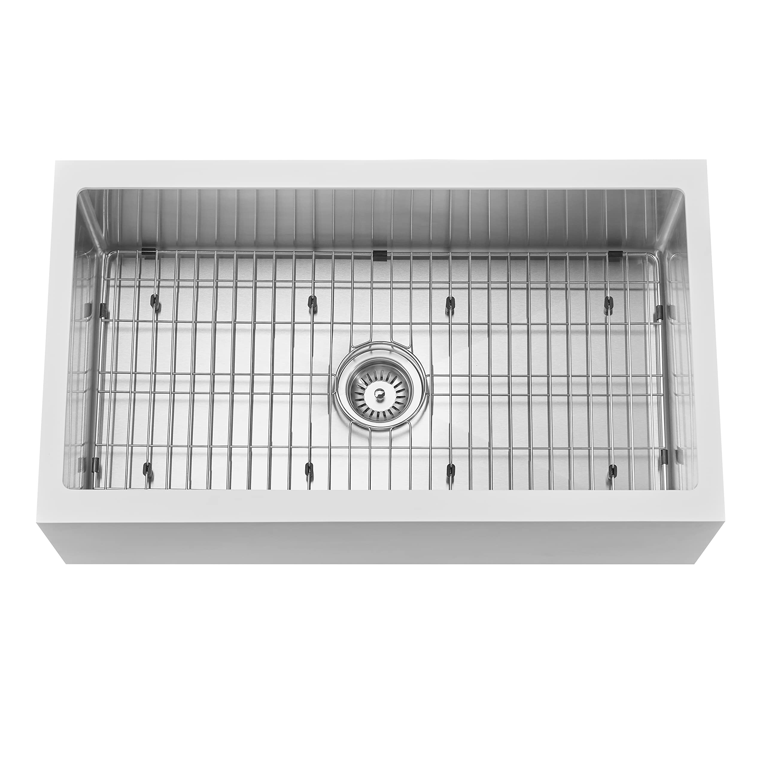 Westbrass BSS133W 33" Single Bowl 18 Ga. Stainless Steel Kitchen Sink with White Solid Surface Farmhouse Apron Front and Rim Top