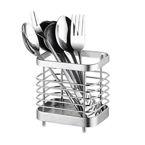 ANHORTS Kitchen Utensil Holder, Stainless Steel Sink Utensil Holder Countertop, Kitchen Utensil Drying Caddy, Cutlery Drainer for Kitchen Utensil, Rust-Proof Cutlery Utensil Organizer (silver)