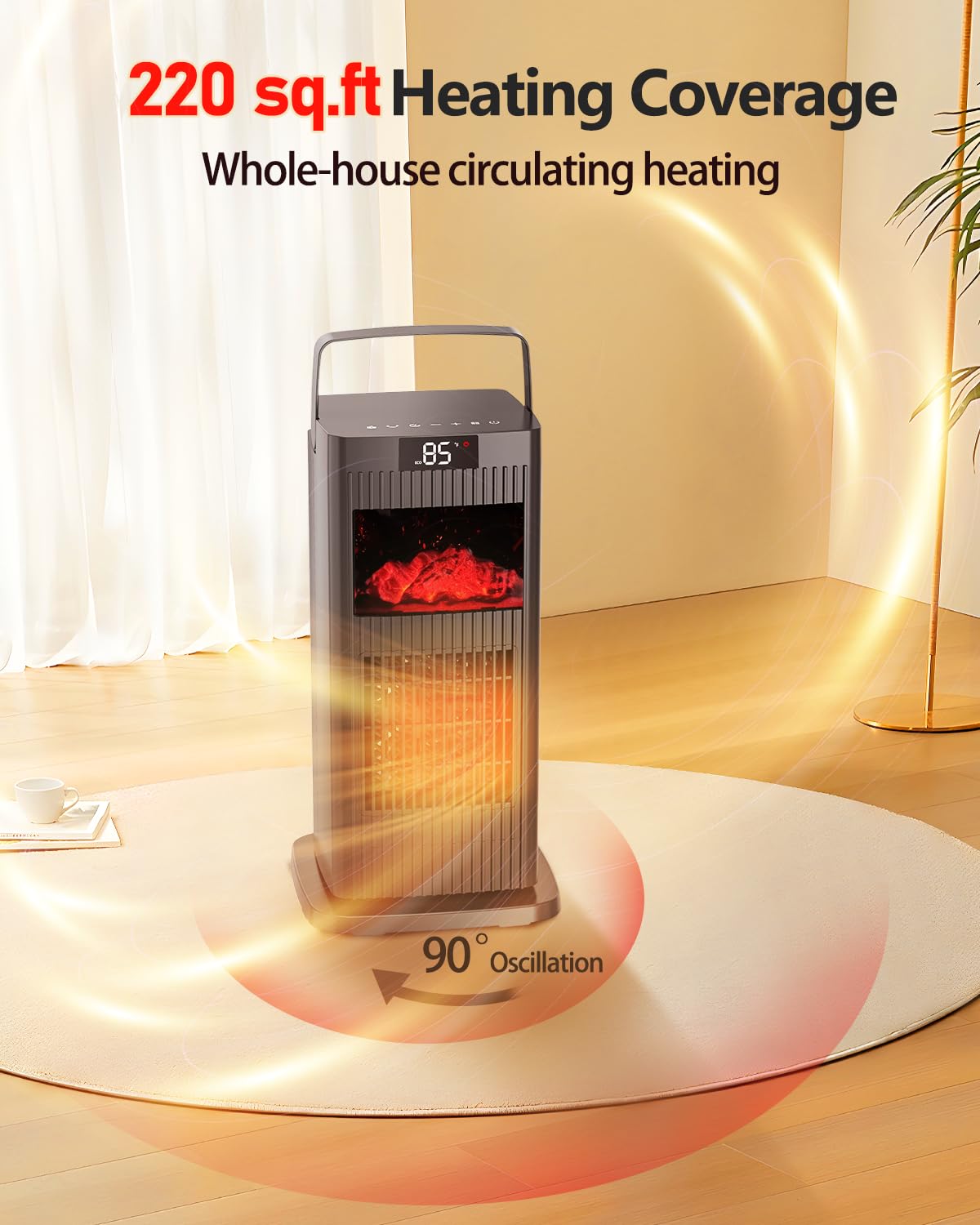 KNKA Space Heater with Thermostat, Electric Space Heaters for Indoor Use, 90° Oscillation, 4 Mode, 12H Timer, 1500W Fast Heating Ceramic Heater for Bedroom, Home, Office - ETL Certified, 13.78"