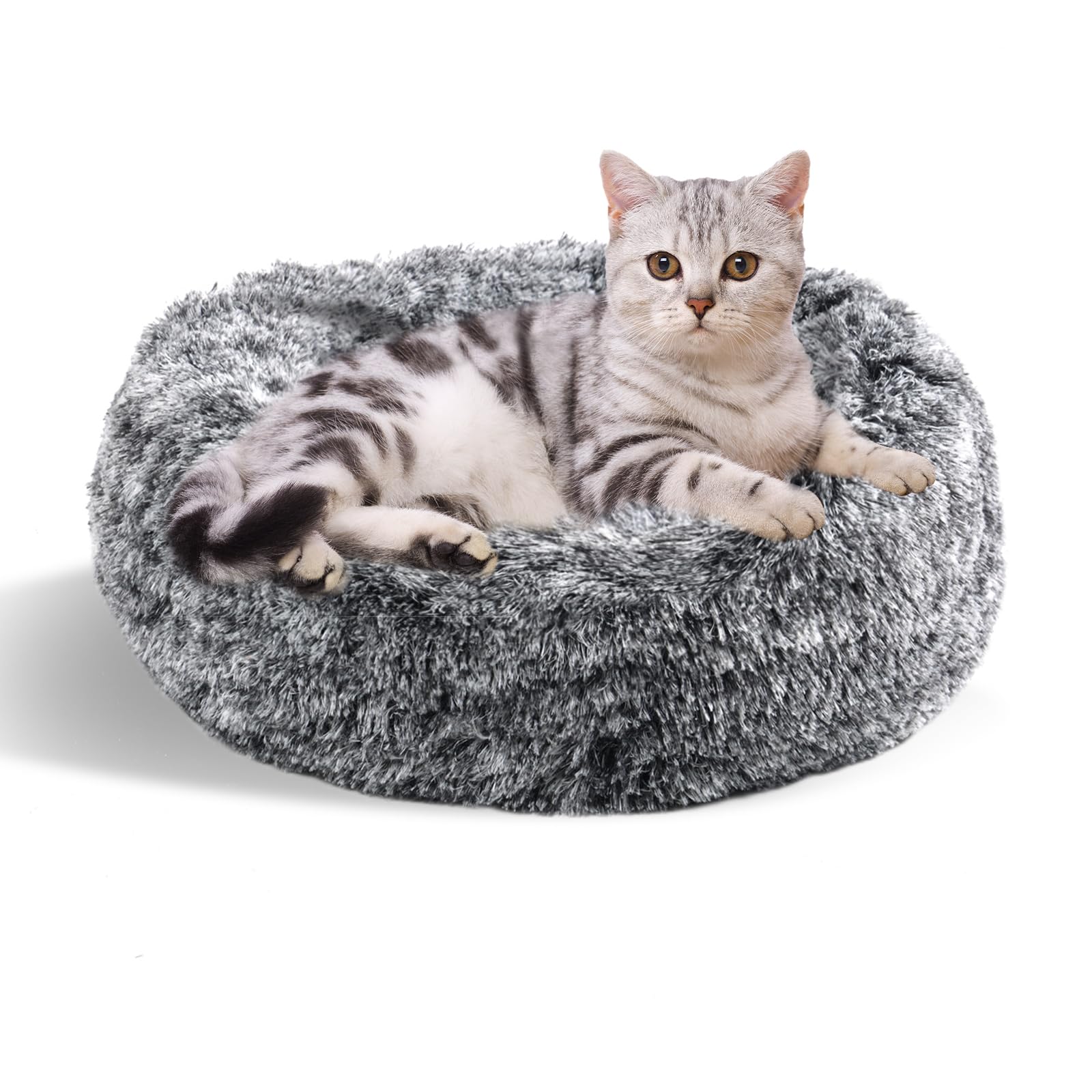 Aurako Cat Bed Dog Bed Round Cushion Pet Bed Mat Ultra Soft Plush Donut Sofa Comfortable Pillow Machine Washable Pet Cuddle Beds for Kitten Small Medium Large Dogs Cats 16" Milky White