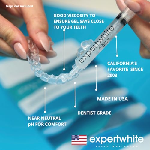 Expertwhite Teeth Whitening Gel Refills (6-gels). Made USA. 44 percent Carbamide Peroxide Tooth Bleaching Gel bleach For Invisalign style trays, Dental Grade Tooth Whitener. 6 syringes