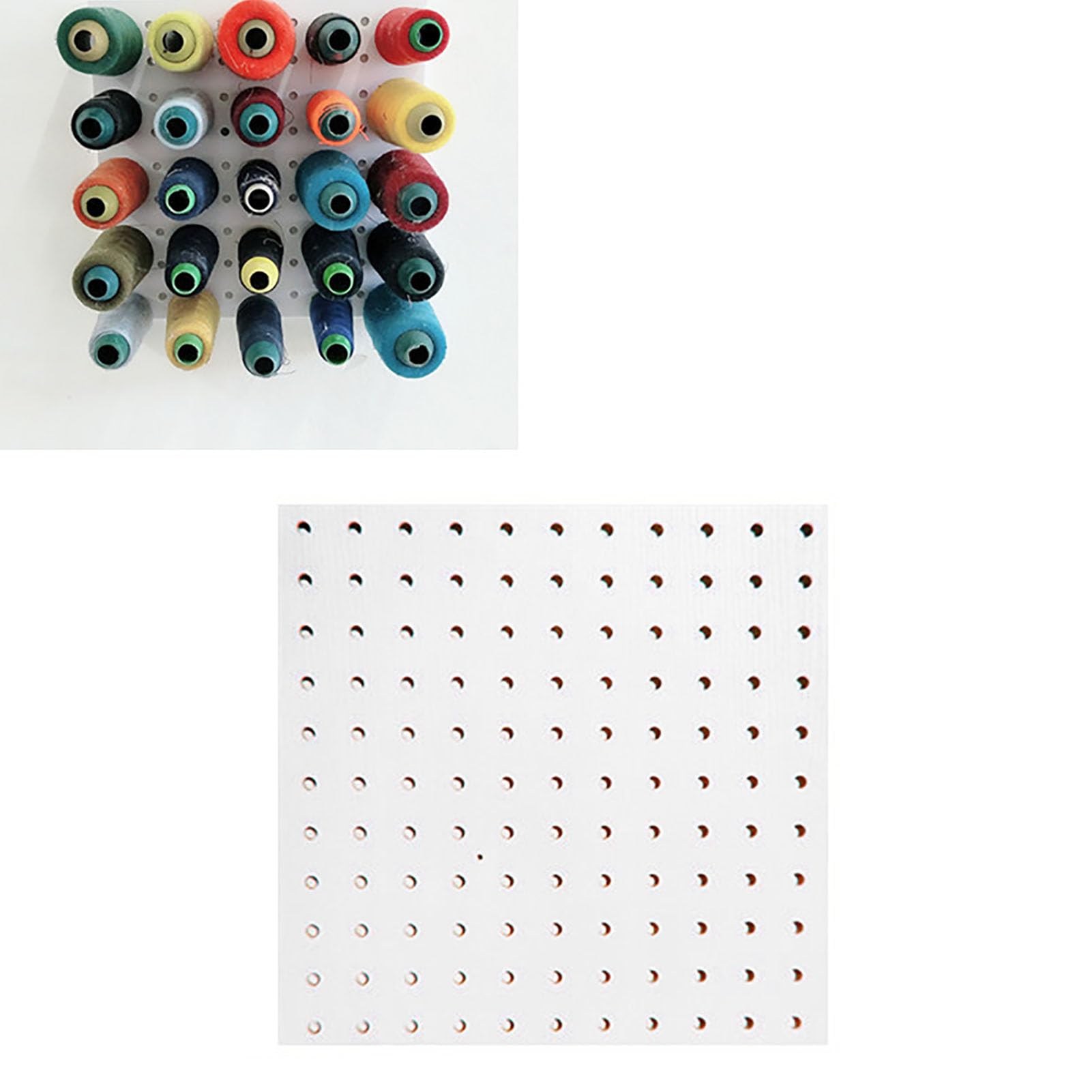Apexare 100 Spools Sewing Thread Holder, Wall Mounted, Sewing Thread Peg Board, Pegboard Wall Organizer, Spool Holder Organizer, with 25 Wooden Sticks White 300x300mm