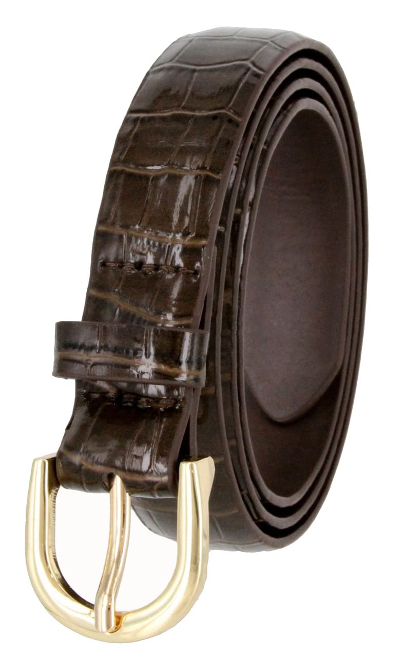 7035 Women's Skinny Belt Alligator Embossed Genuine Leather Belt 1" (25mm) Wide (Navy, 33''-35'' M)